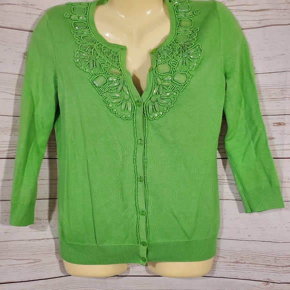 Talbots | Sweaters | Talbots Green Beaded Cardigan | Poshmark